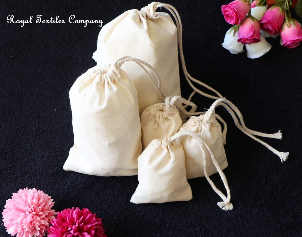 Natural Cotton Single Drawstring Bags - W7cm*H12cm (3x5inches)